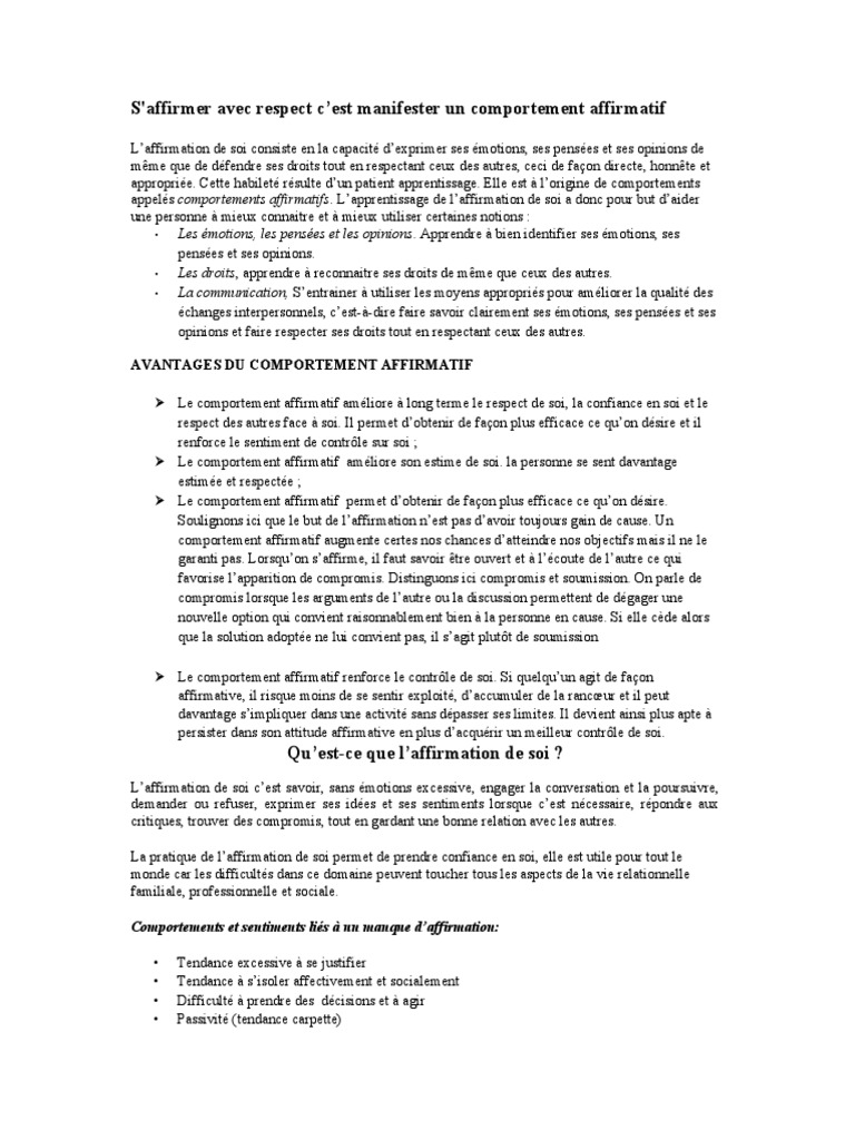 S'affirmer avec respect et confiance | PDF | Émotions | Sciences cognitives