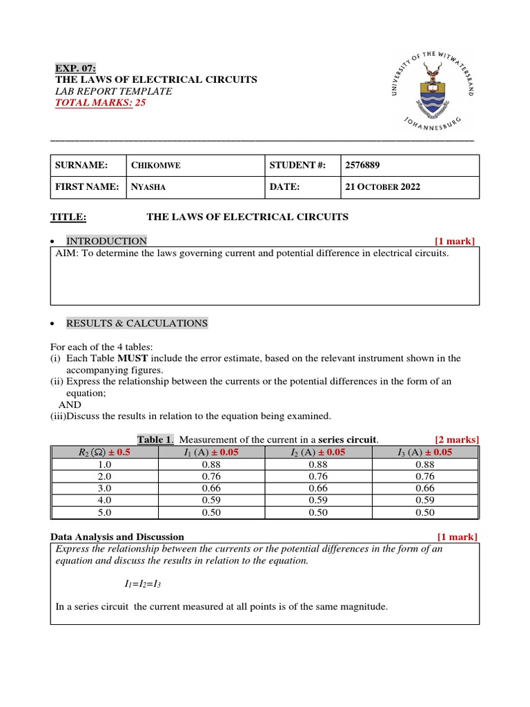 Exp07 - Electrical Circuits - Lab Report Template | PDF | Series And Parallel Circuits | Voltage