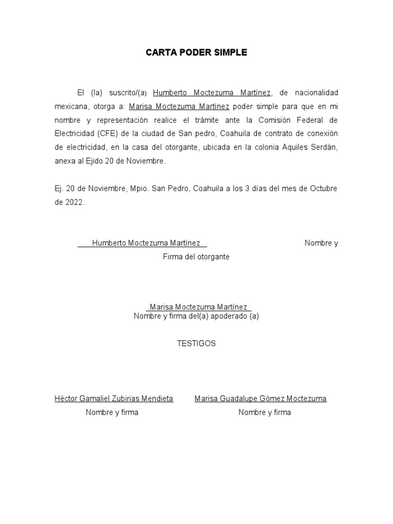 Carta Poder Simple para CFE y SIMAS | PDF