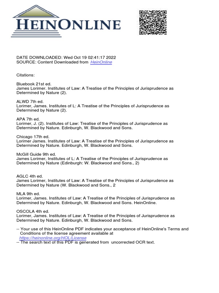 1 James Lorimer The Institute | PDF | Natural Law | Utilitarianism