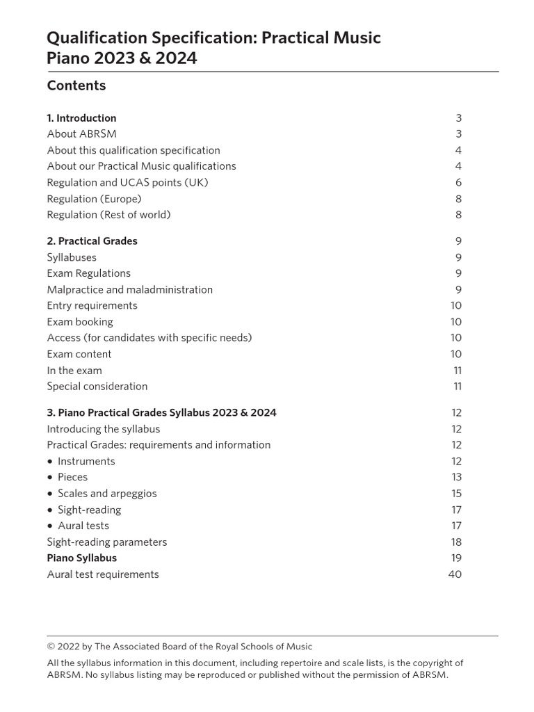 Piano 2023 2024 Practical Grades Syllabus May 2022 | PDF | Test ...