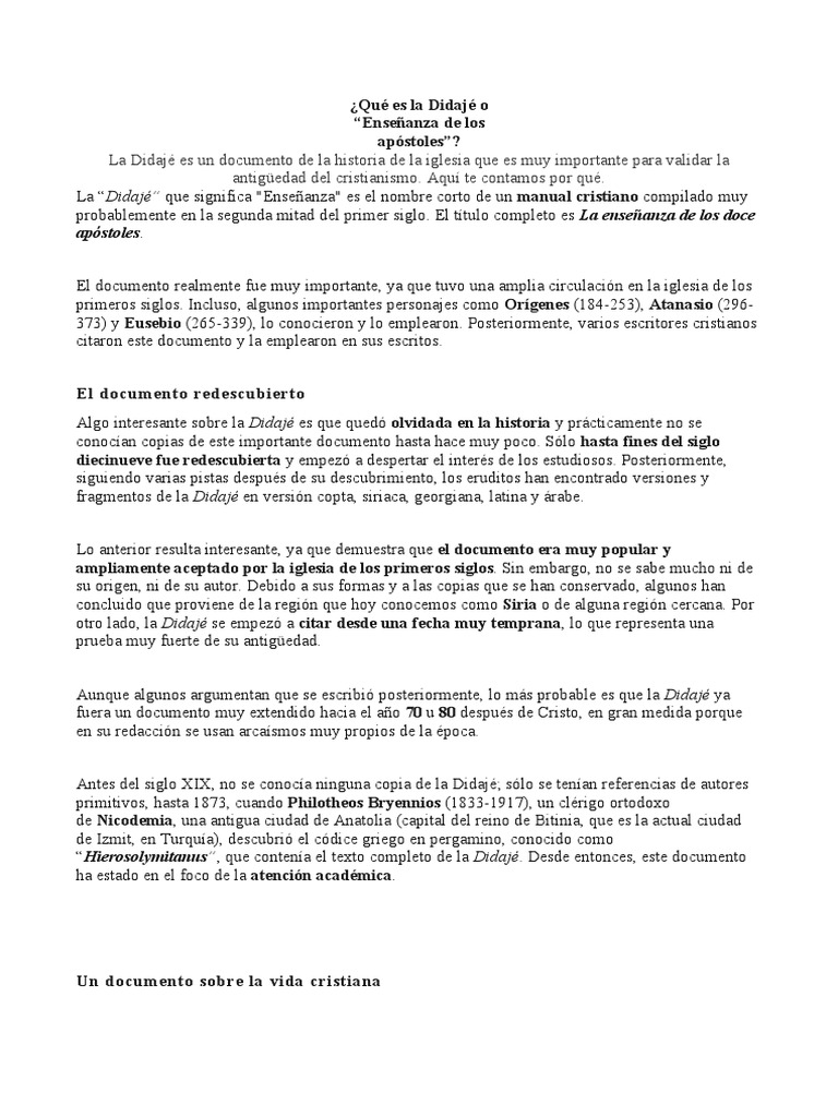 Qué Es La Didajé | Descargar gratis PDF | Bautismo | orador del Señor