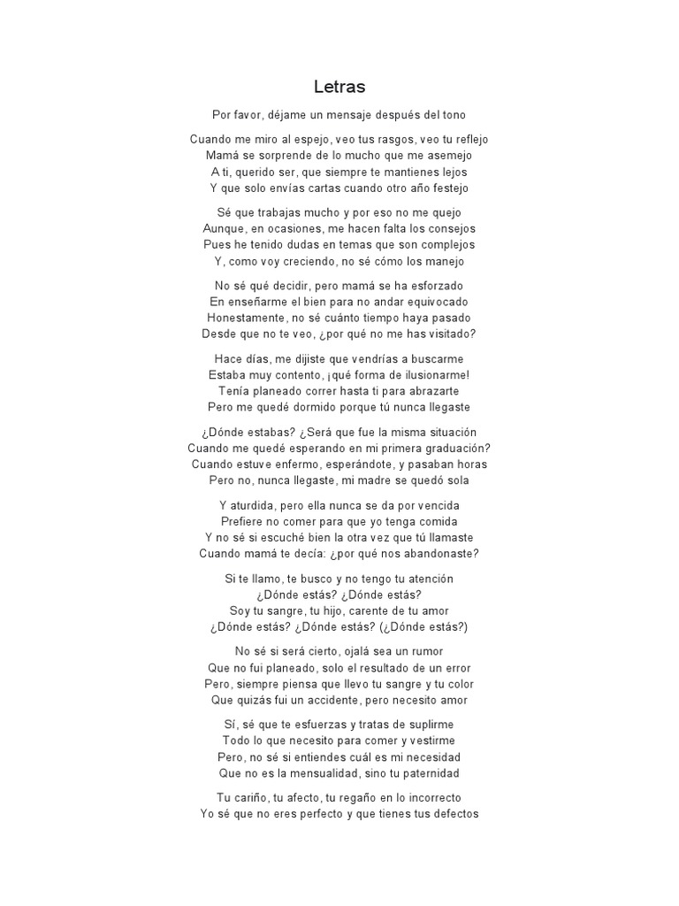 Letra DONDE ESTAS | PDF