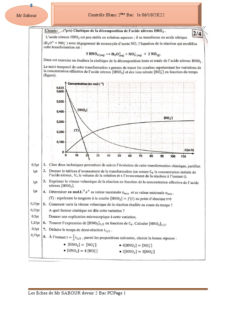 Devoir 1 Physique 2 Bac PC | PDF