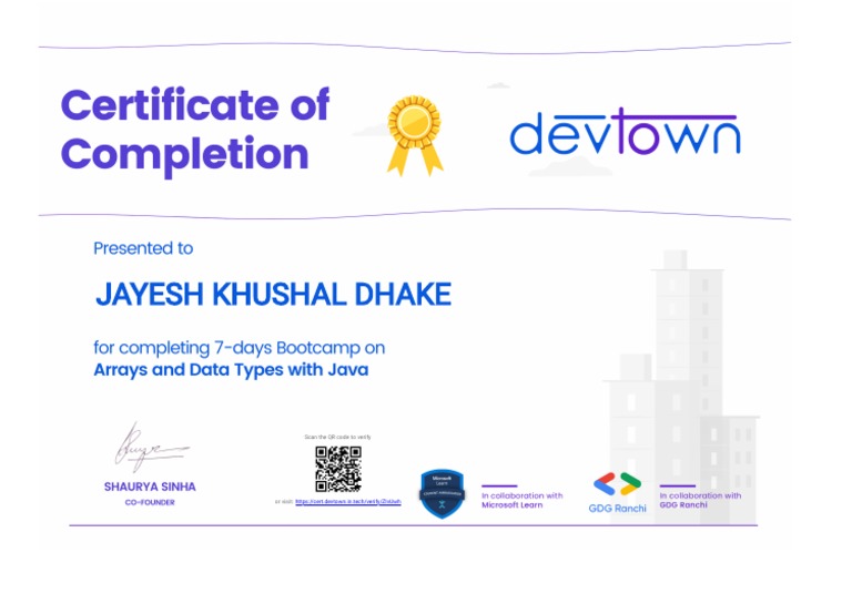 Java Devtown Certificate | PDF