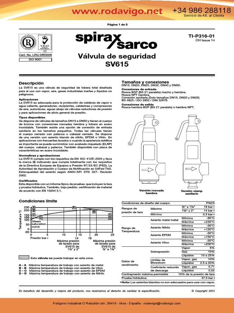 Valvula Seguridad sv615 As Spirax Sarco | PDF | Materiales | Materiales ...
