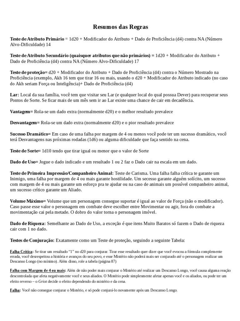 Resumo de Regras | PDF