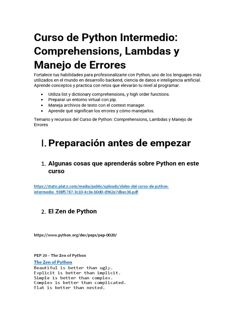 Curso de Python Intermedio | PDF | Desarrollo de software | Ciencias de la Computación