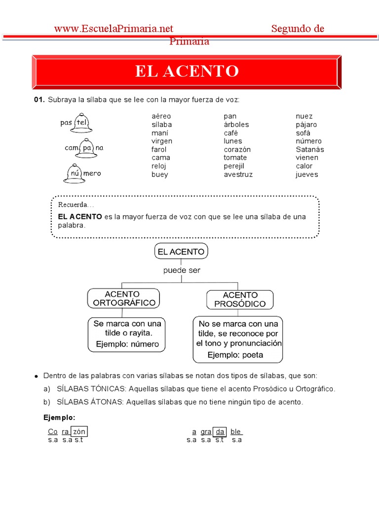El Acento para Segundo de Primaria | PDF | Fonología | Lingüística