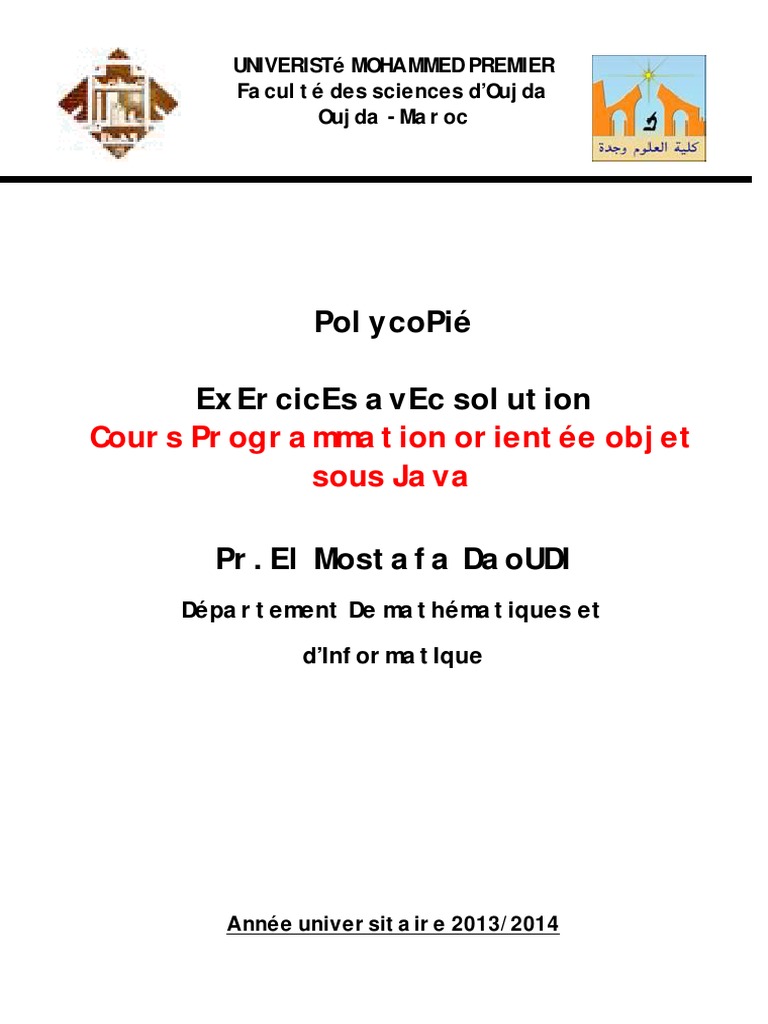 Daoudi Polycope Exercices Java Solution | PDF | Classe (informatique) | Programmation