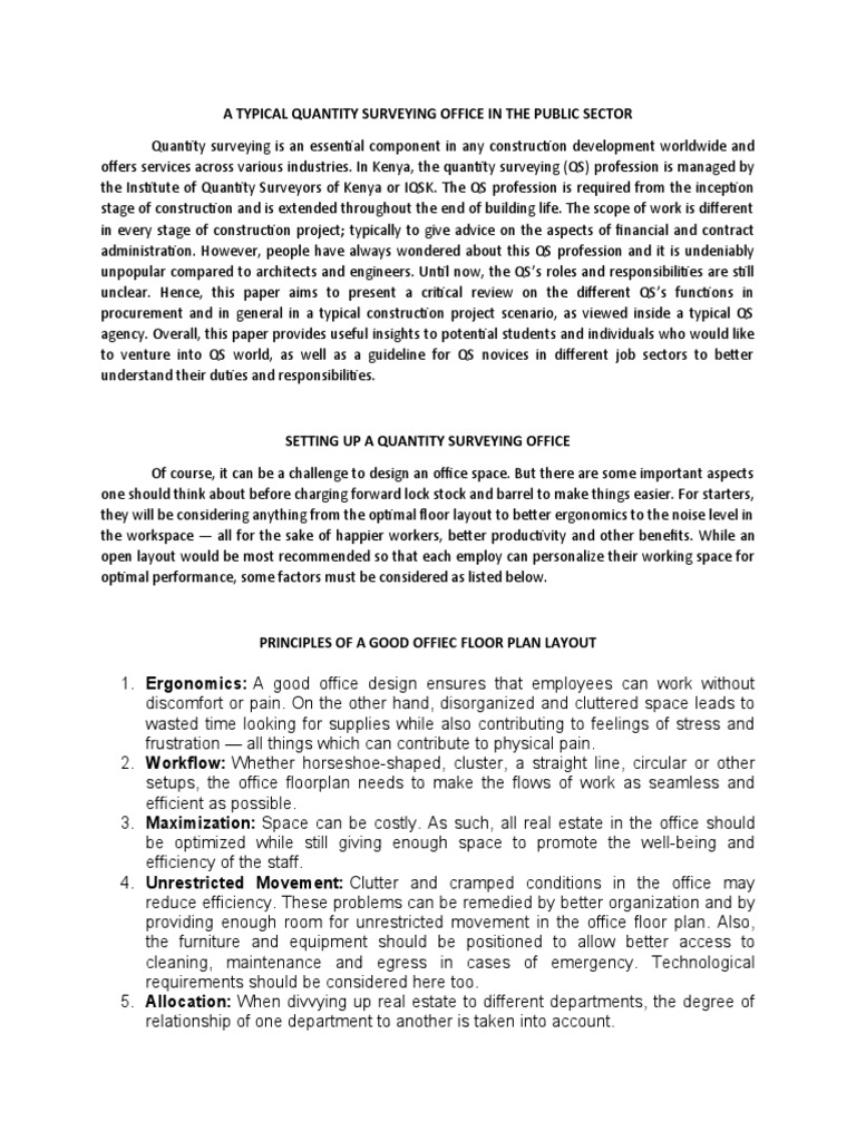 A Typical Quantity Surveying Office in The Public Sector | PDF | Consultant | Specification ...