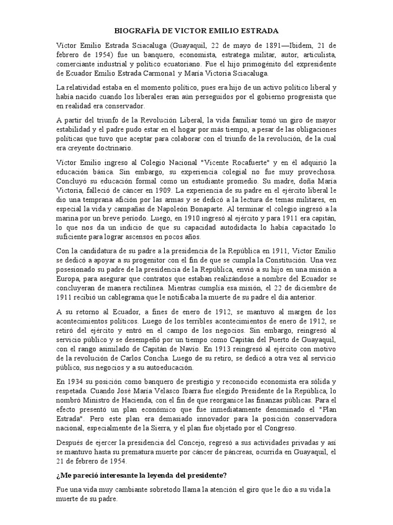 Biografìa de Victor Emilio Estrada | PDF | Cilantro | Caldo