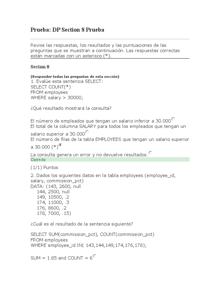 DP Section 8 Prueba | PDF | SQL | Programación de computadoras