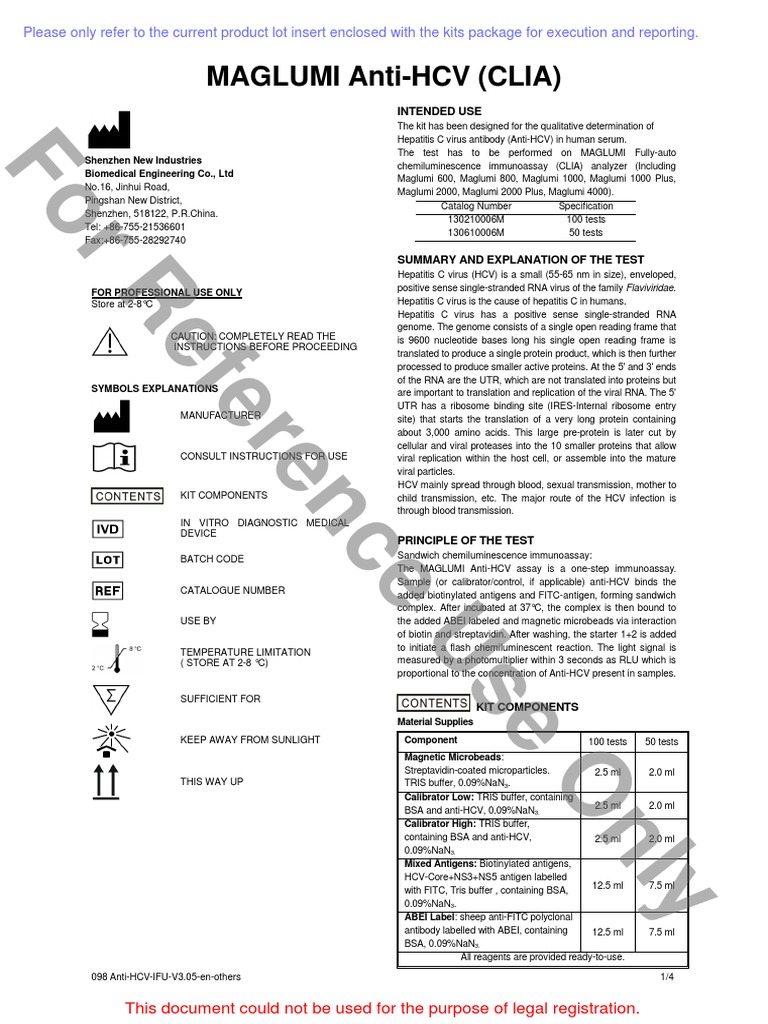 Anti-HCV CLIA Test Instructions | PDF | Hepatitis C Virus | Immunoassay