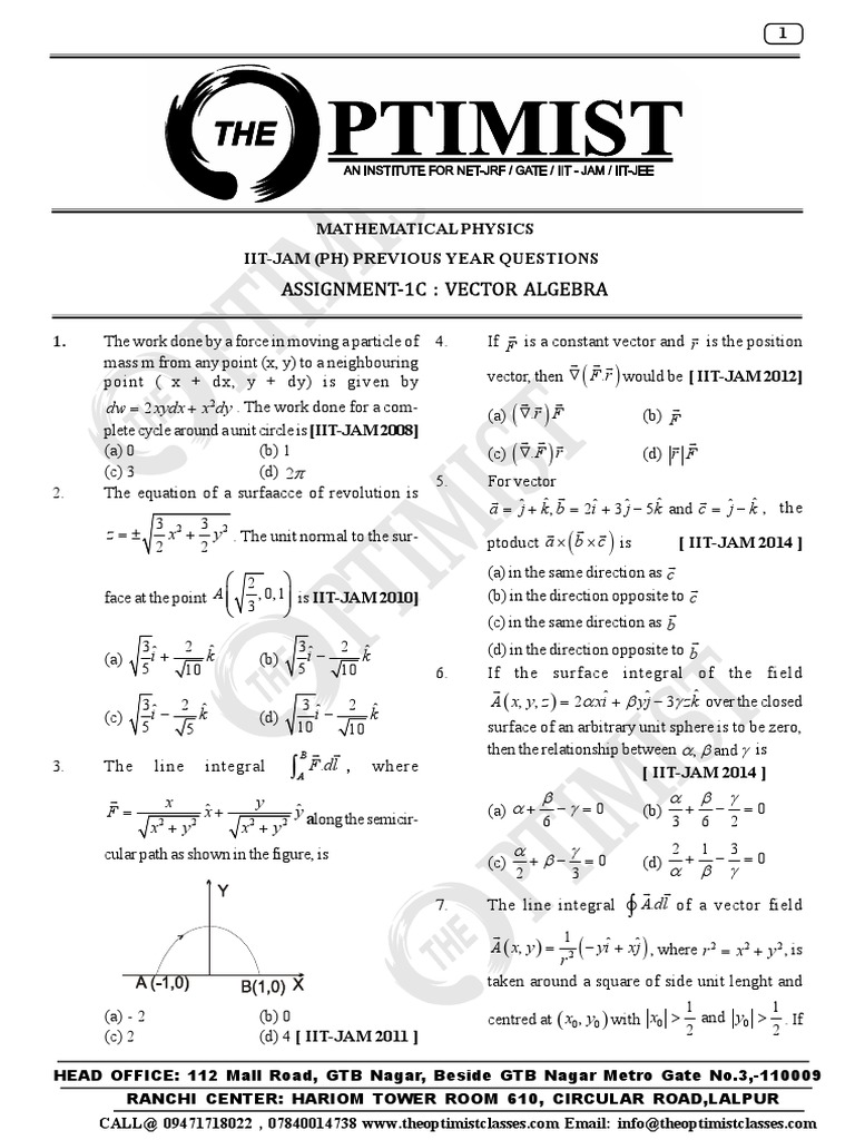IIT-JAM Vector Algebra Questions | PDF | Force | Theoretical Physics
