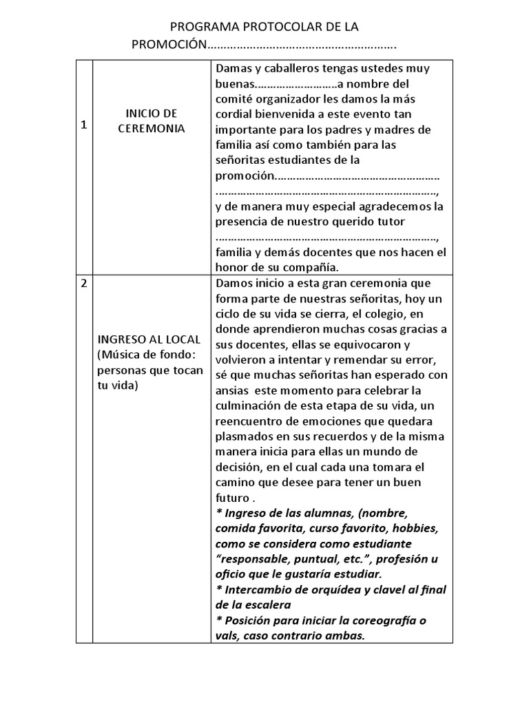 Programa Protocolar de Promoción | PDF