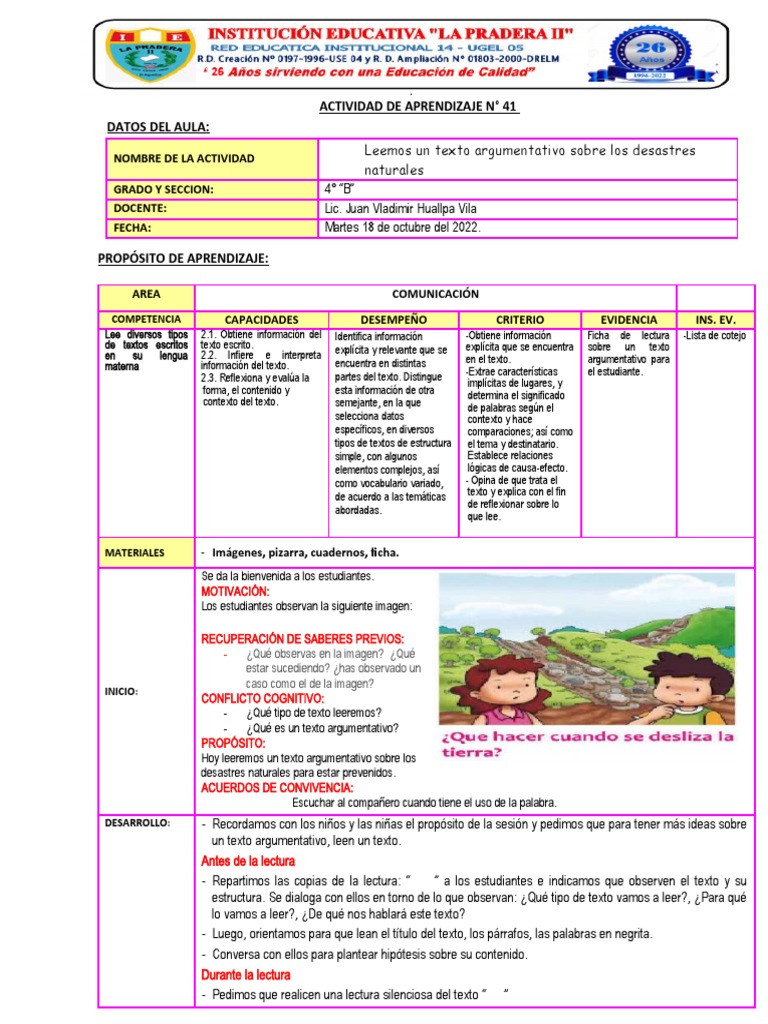 SESIÓN DE APRENDIZAJE #04 Leemos Un Texto Argumentativo Sobre Los ... SESIÓN DE APRENDIZAJE #04 Leemos Un Texto Argumentativo Sobre Los ...
