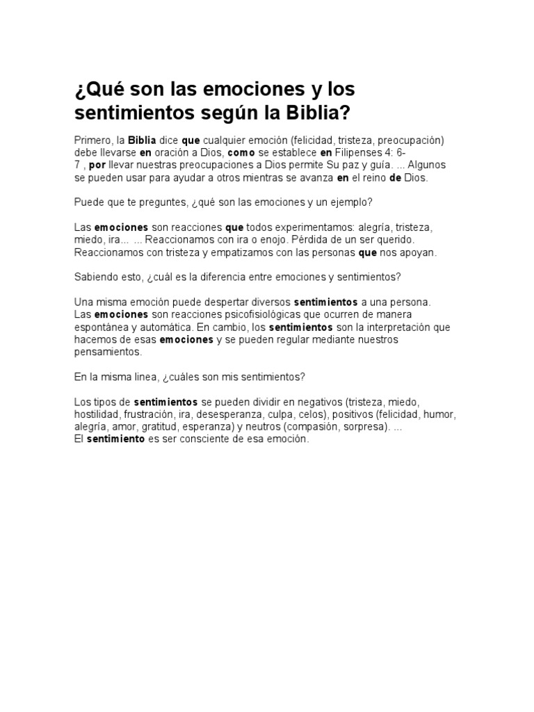 Qué Son Las Emociones y Los Sentimientos Según La Biblia | PDF