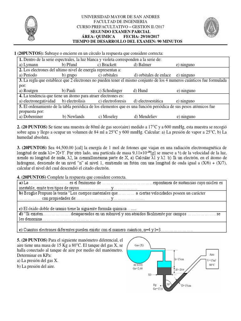 2 Parcial QMC II-2017 | PDF | Electrón | Orbital atómico