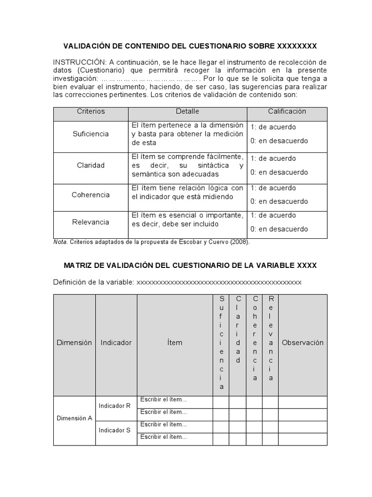 Validacion Cuestionario Ejemplo | PDF | Cuestionario | Science