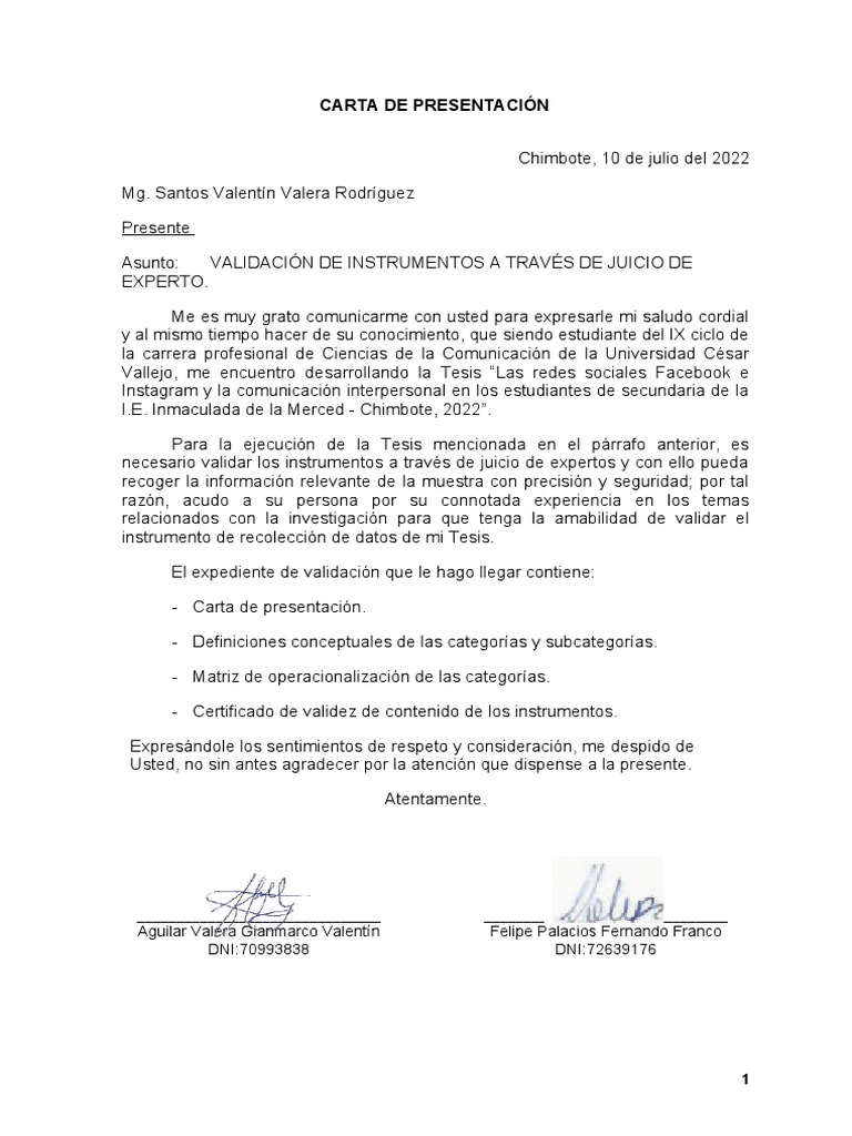Carta de Validacion Instrumento - Mandar A Expertos | PDF ... Carta de Validacion Instrumento - Mandar A Expertos | PDF ...