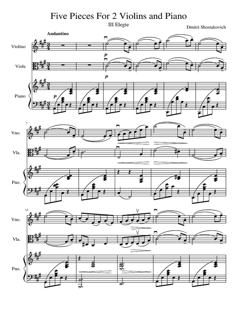 Five Pieces For 2 Violins and Piano - III Elegie | PDF