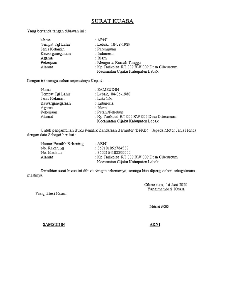 Contoh Surat Kuasa | PDF