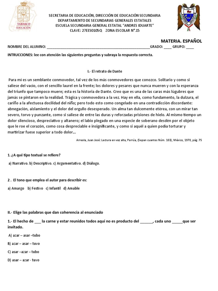 Actividades de Español 2° Grado Secundaria | PDF | Servicio de redes ...