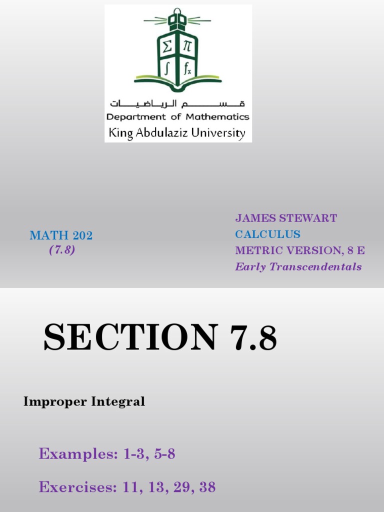 7.8 Improper Integrals | PDF | Integral | Area