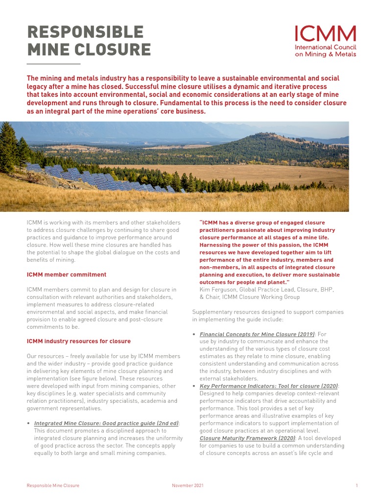 Briefing Responsible Mine Closure | Download Free PDF | Mining | Sustainability