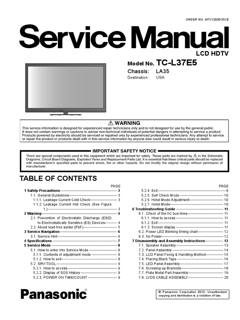 Panasonic Tc-L37e5 CH La35 | PDF | Electrostatic Discharge | Electrical Connector
