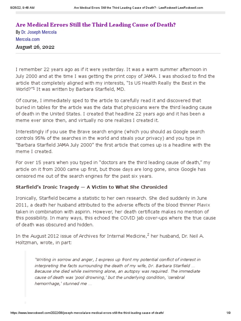 Are Medical Errors Still The Third Leading Cause of Death - LewRockwell ...