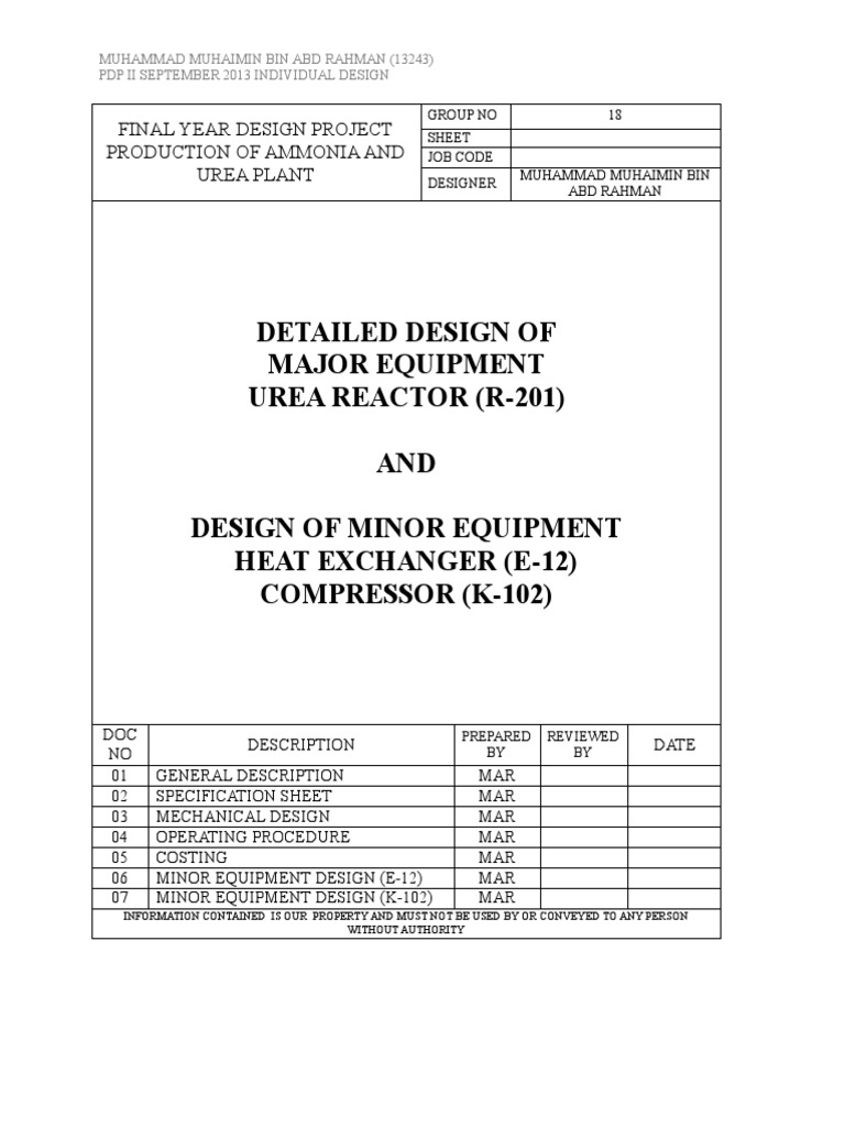 Individual Design (13243) | PDF | Urea | Chemical Reactor