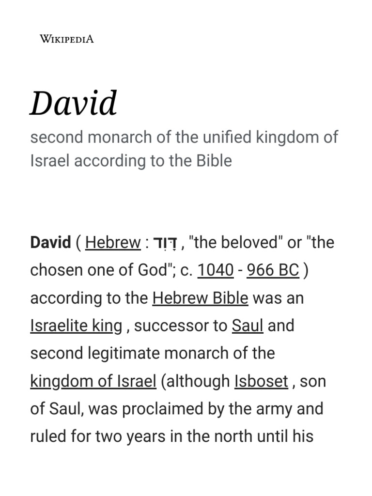 David - Wikipedia, The Free Encyclopedia | PDF | David | Nevi'im
