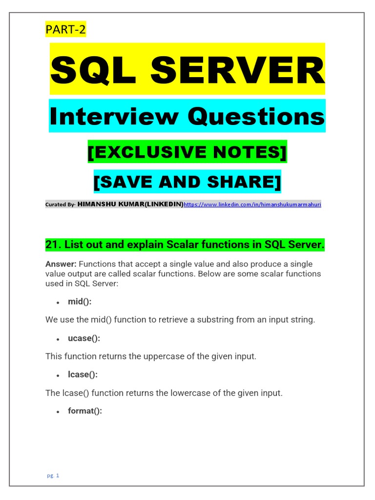 SQL Server Interview Prep Guide | PDF | Database Index | Microsoft Sql Server