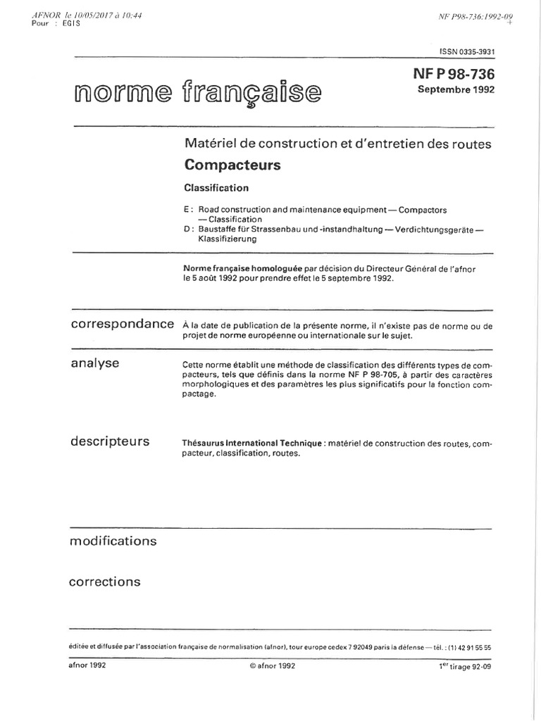 NF P 98-736 Compacteurs Classifications | PDF