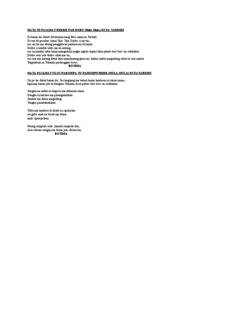 Hata Ni Pasahat Dekke Par Boru Di Na Tardidi | PDF