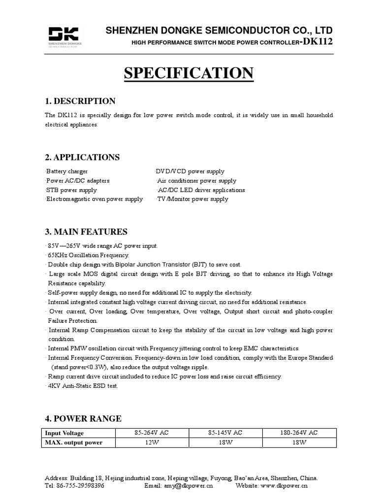 Specification IC DK112 | PDF | Power Supply | Bipolar Junction Transistor