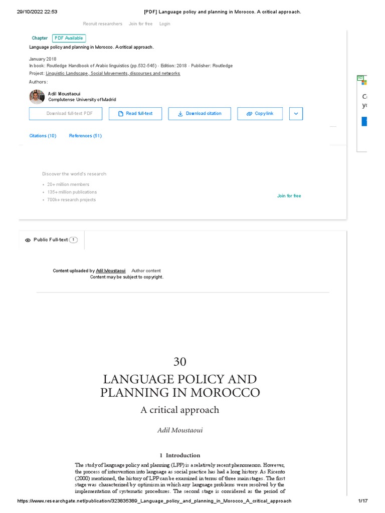 (PDF) Language Policy and Planning in Morocco. A Critical Approach ...