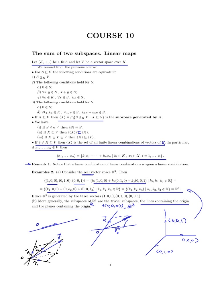 Course 10 Completed | PDF | Linear Map | Linear Subspace