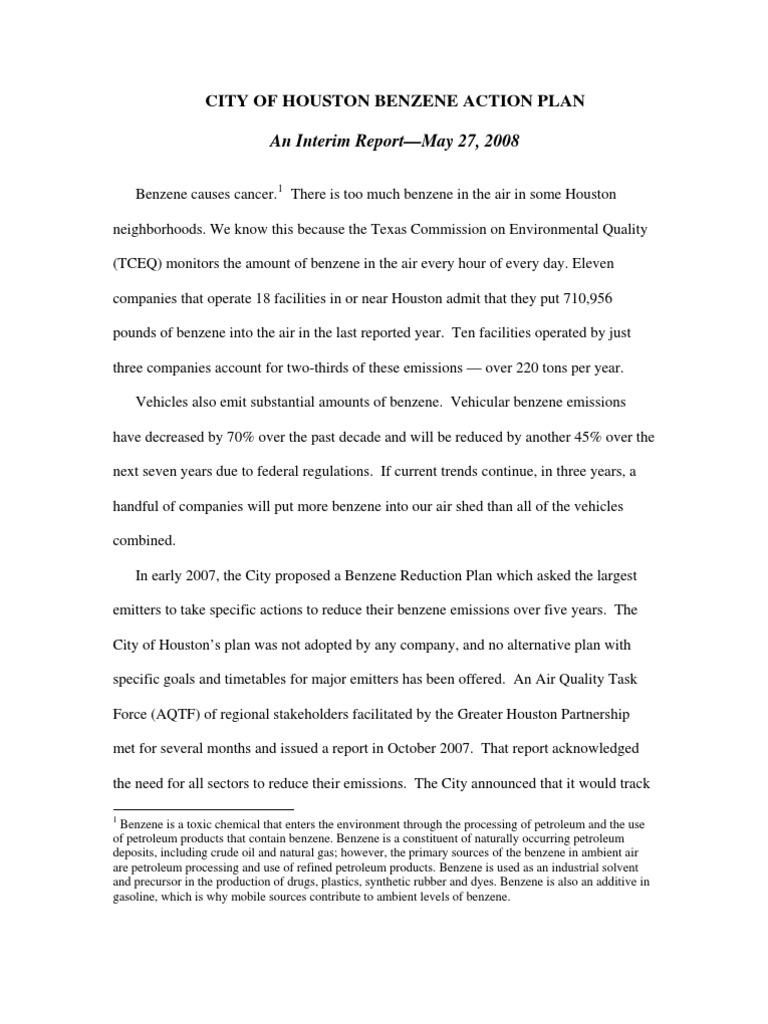 City of Houston Benzene Action Plan: An Interim Report-May 27, 2008 ...