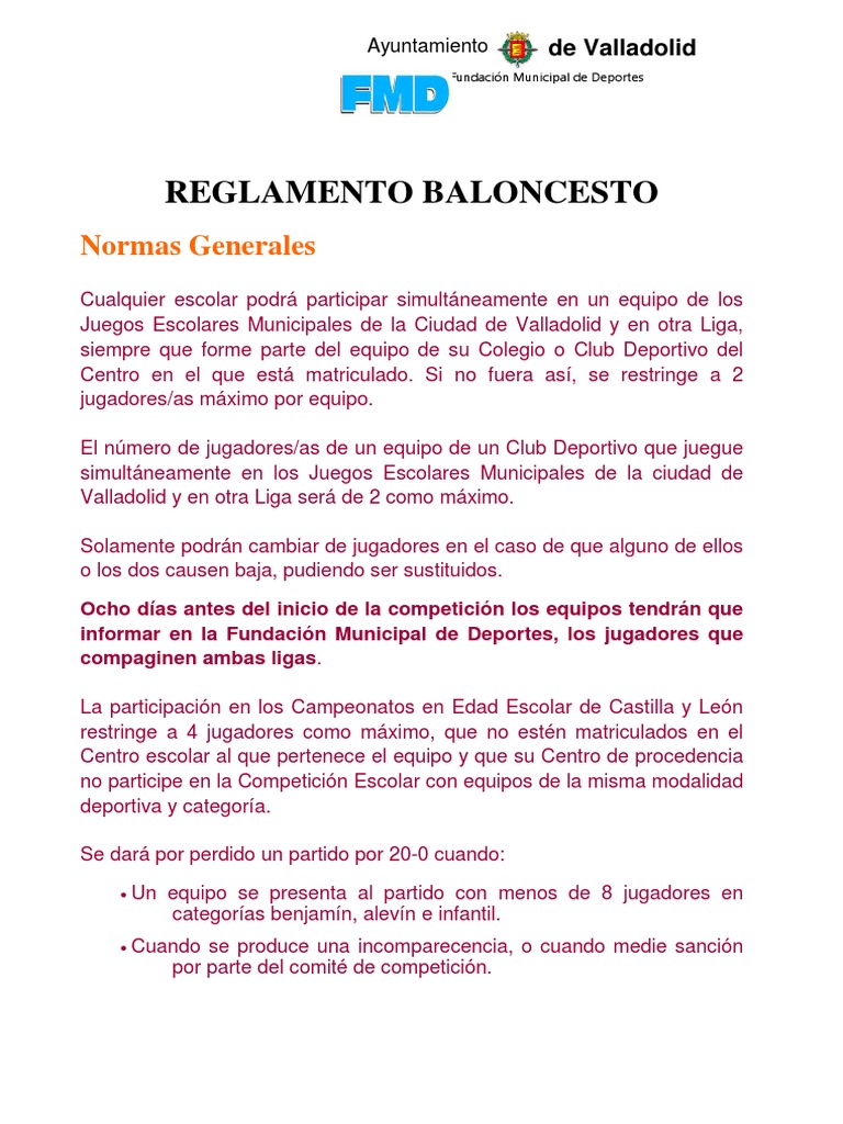 Reglamento Baloncesto Jjee FMD 2021 2022 para Web | PDF | Árbitro ...