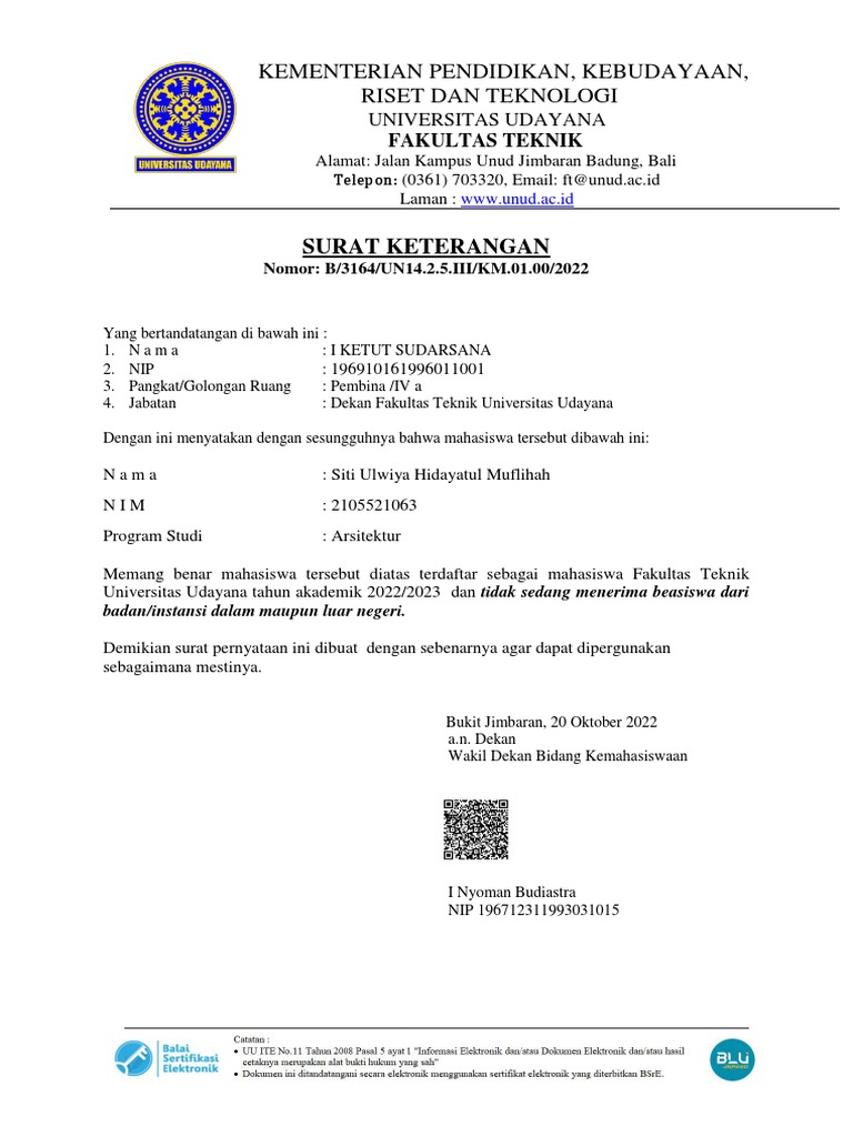 Suket Tidak Sedang Menerima Beasiswa (Siti Ulwiya Hidayatul Muflihah) | PDF