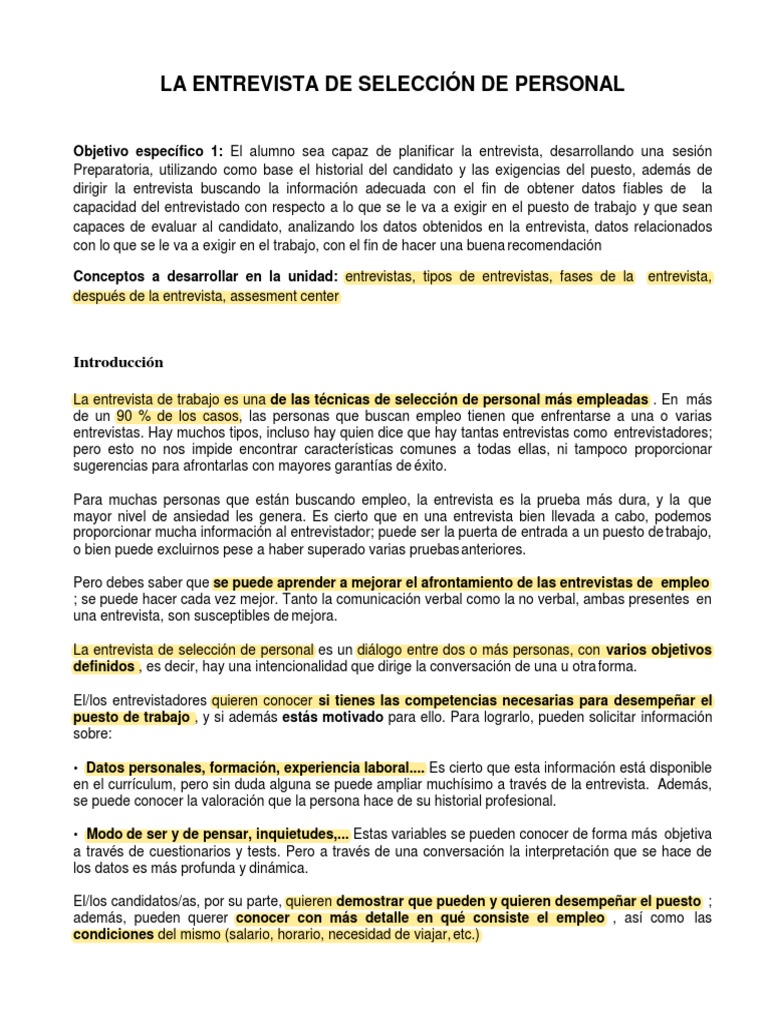 La Entrevista de Selección de Personal | PDF | Gestión de recursos ...