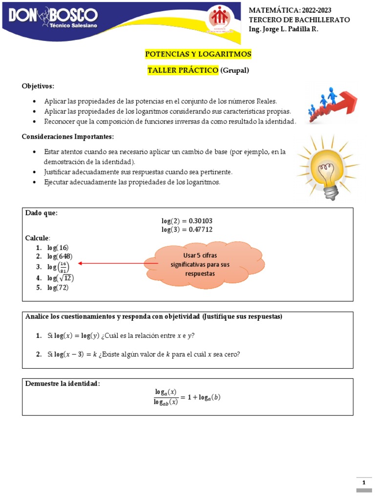 Taller Pot Log 22-23 | PDF | Logaritmo | Matemáticas