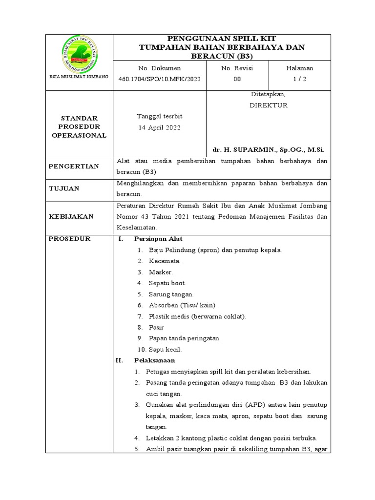 Prosedur Penggunaan Spill Kit B3 | PDF