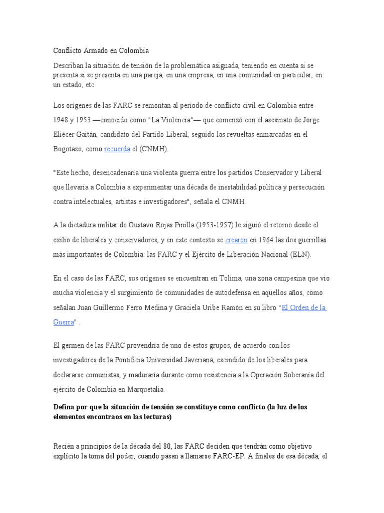 Historia del Conflicto Armado en Colombia | PDF | Colombia | Violencia