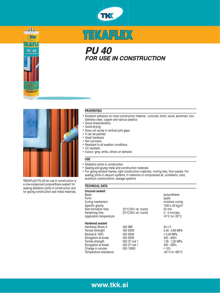 Tekaflex Pu 40 For Use in Construction | PDF | Adhesive | Polyurethane