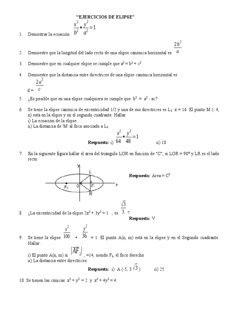 ELIPSE - Practica Calificada - Ejercicios | PDF | Elipse | Geometría