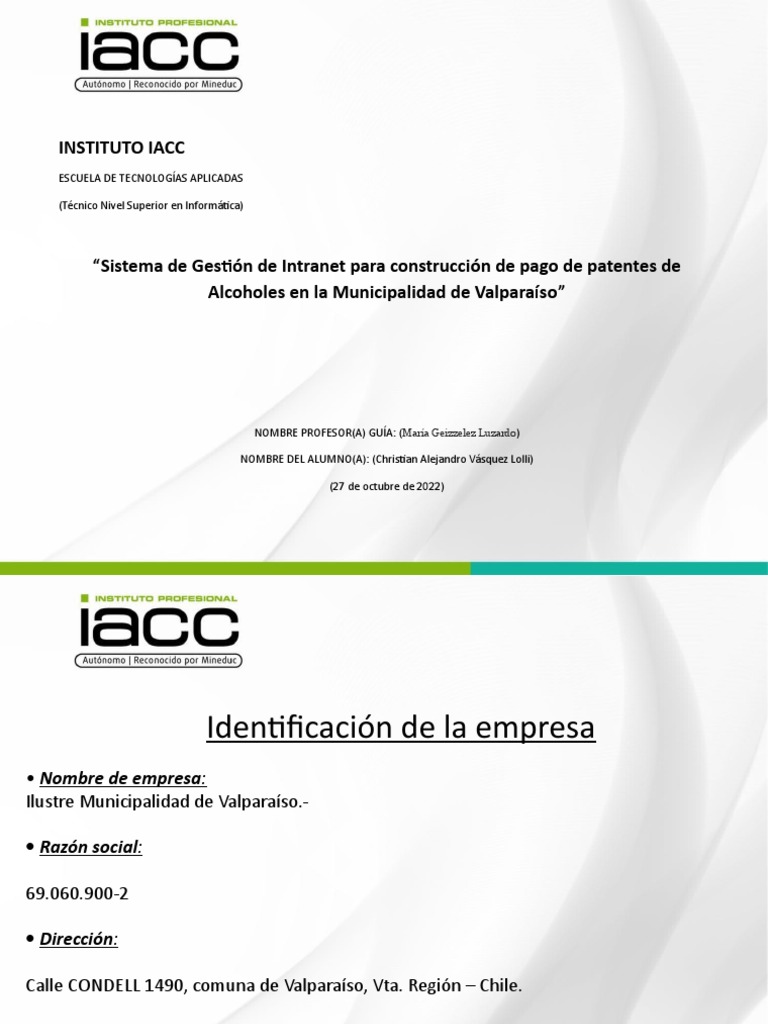 Christian Proyectofinal Tecnico en Informatica - INSTITUTO - IACC | PDF | Software | Informática